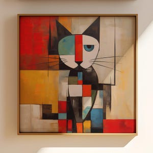 Mondrian Cat Wall Art in Different Sizes and Frame Options or Canvas ...