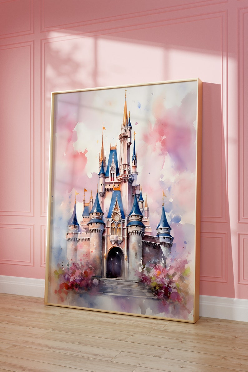 Disney Castle Poster Magic Kingdom Print Personalized Watercolour ...