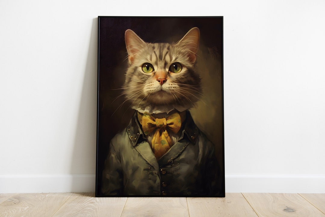 Victorian Cat Portrait Wall Art Cute Cat Wall Art - Etsy