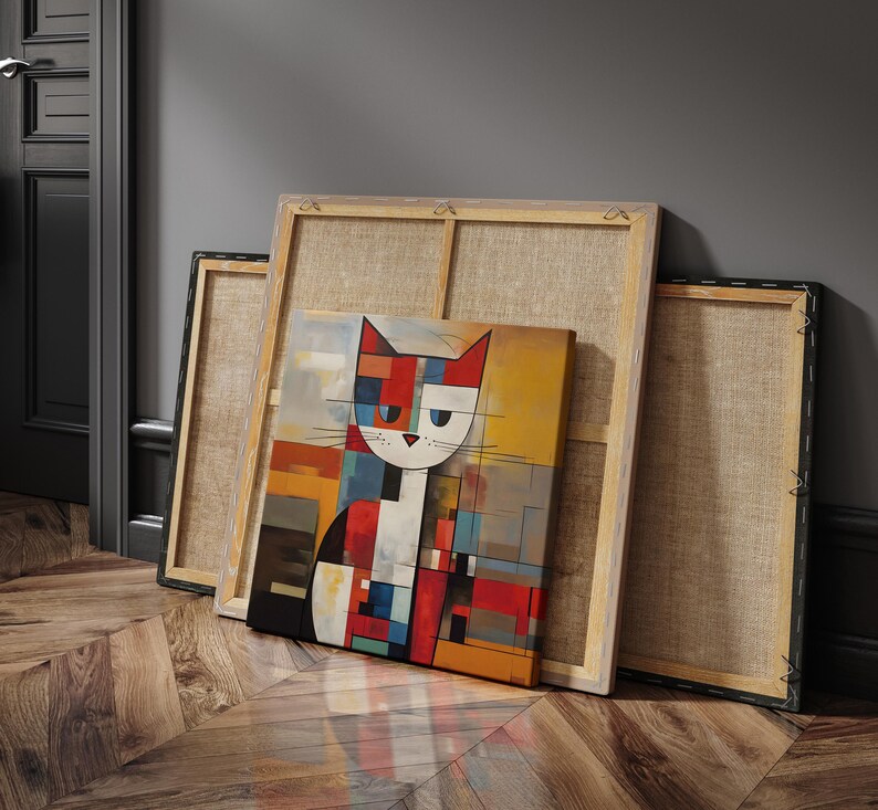Mondrian Cat Print. Abstract Wall Art Decor - Etsy