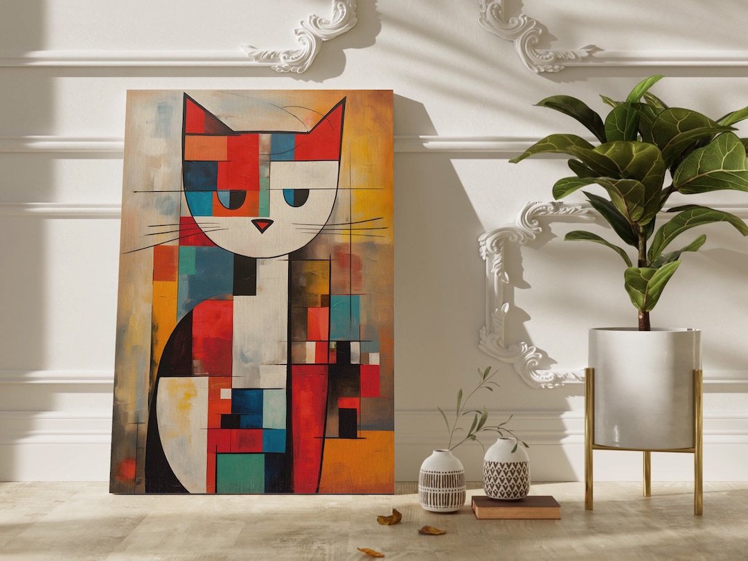 Mondrian Cat Canvas in Different Sizes | Piet Mondrian Wall Art - Etsy