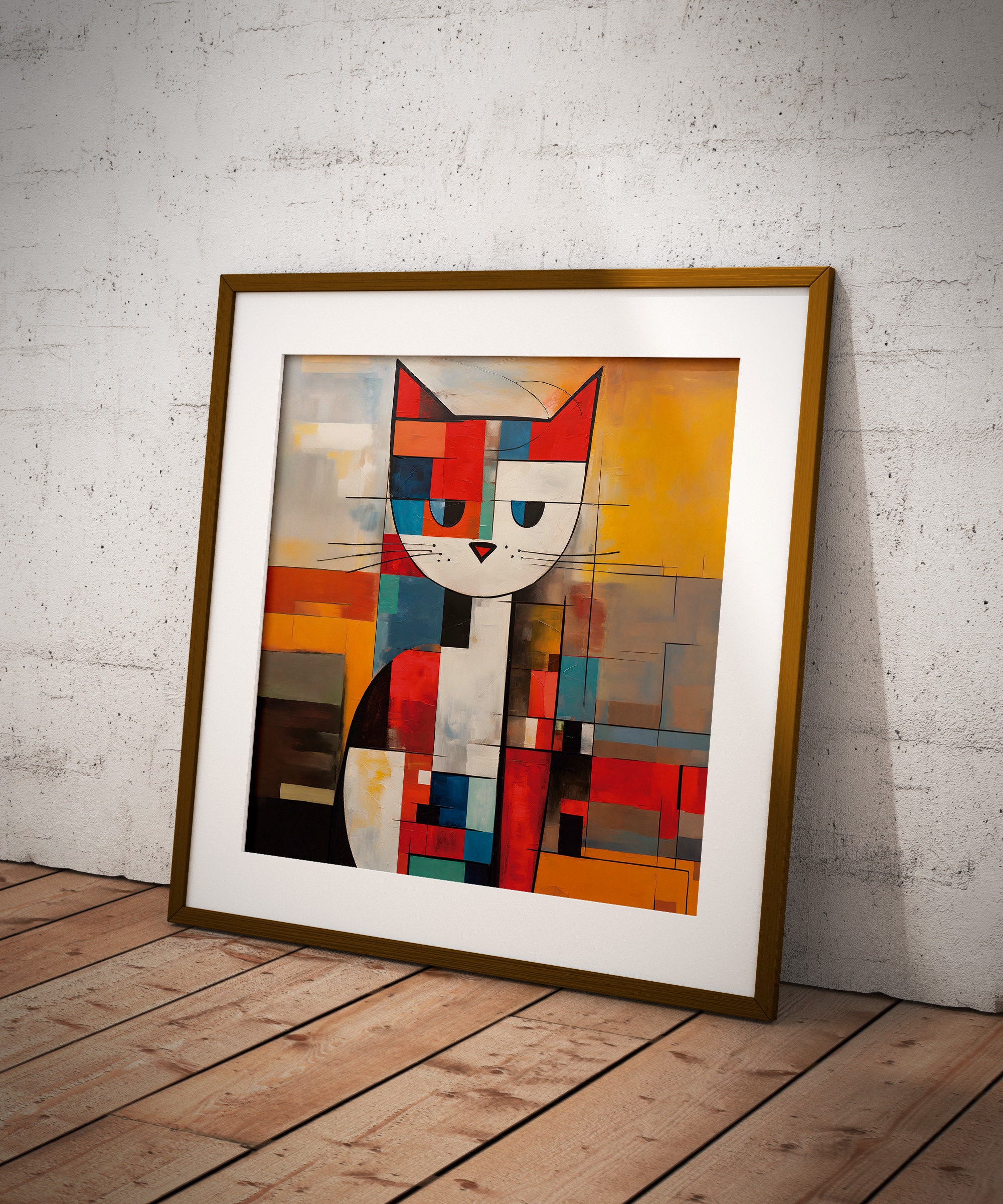 Mondrian Cat Print in Different Sizes and Canvas Piet Mondrian Framed ...