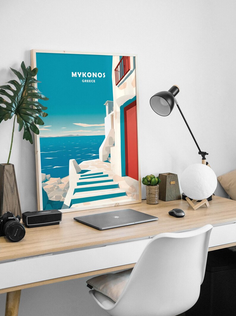 Mykonos Travel Poster | Greek Island Wall Art, Cycladic Architecture ...