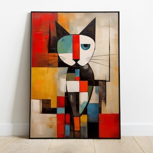 Mondrian Cat Wall Art in Different Sizes and Frame Options or Canvas ...