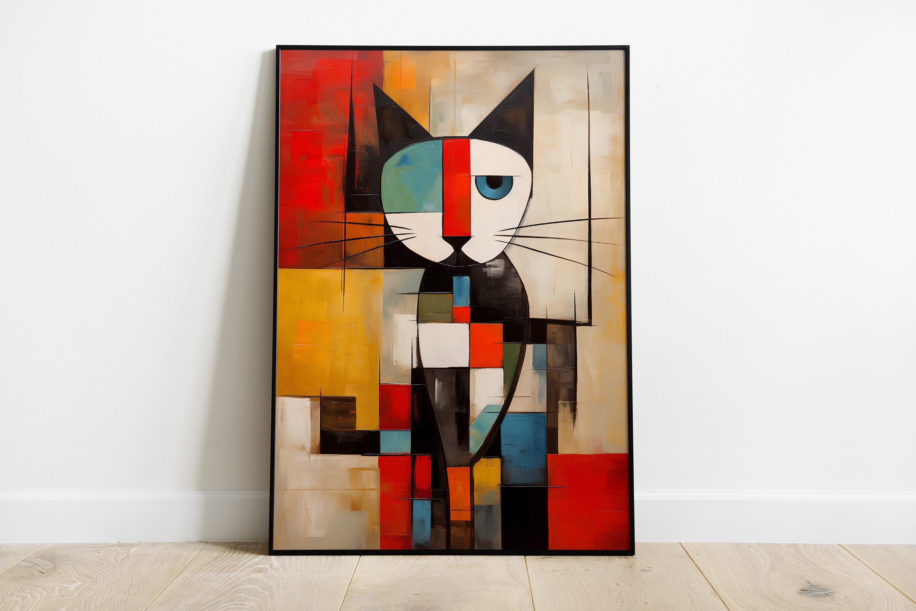 Mondrian Cat Print: Abstract Wall Art, Modern Home Decor - Etsy