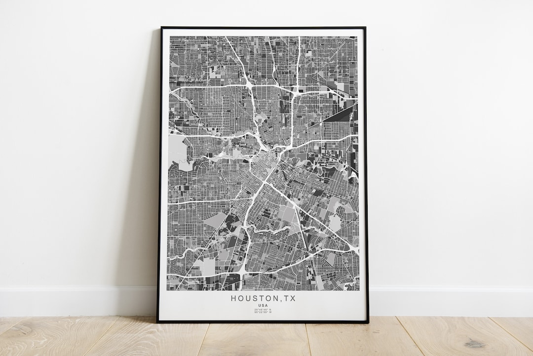 Houston Travel Map Poster in Different Colors and Sizes | Texas Wall ...