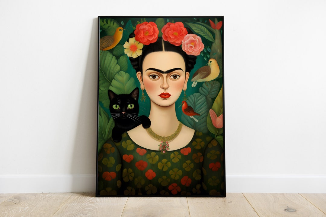 Frida Kahlo Print Different Sizes and Canvas Frida Cat Wall Art Frida ...
