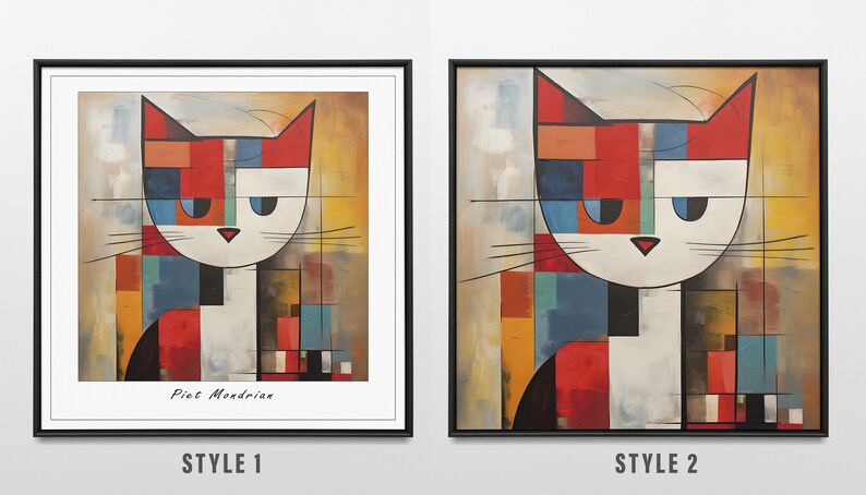 Mondrian Cat Print Different Sizes and Canvas Piet Mondrian Wall Art ...