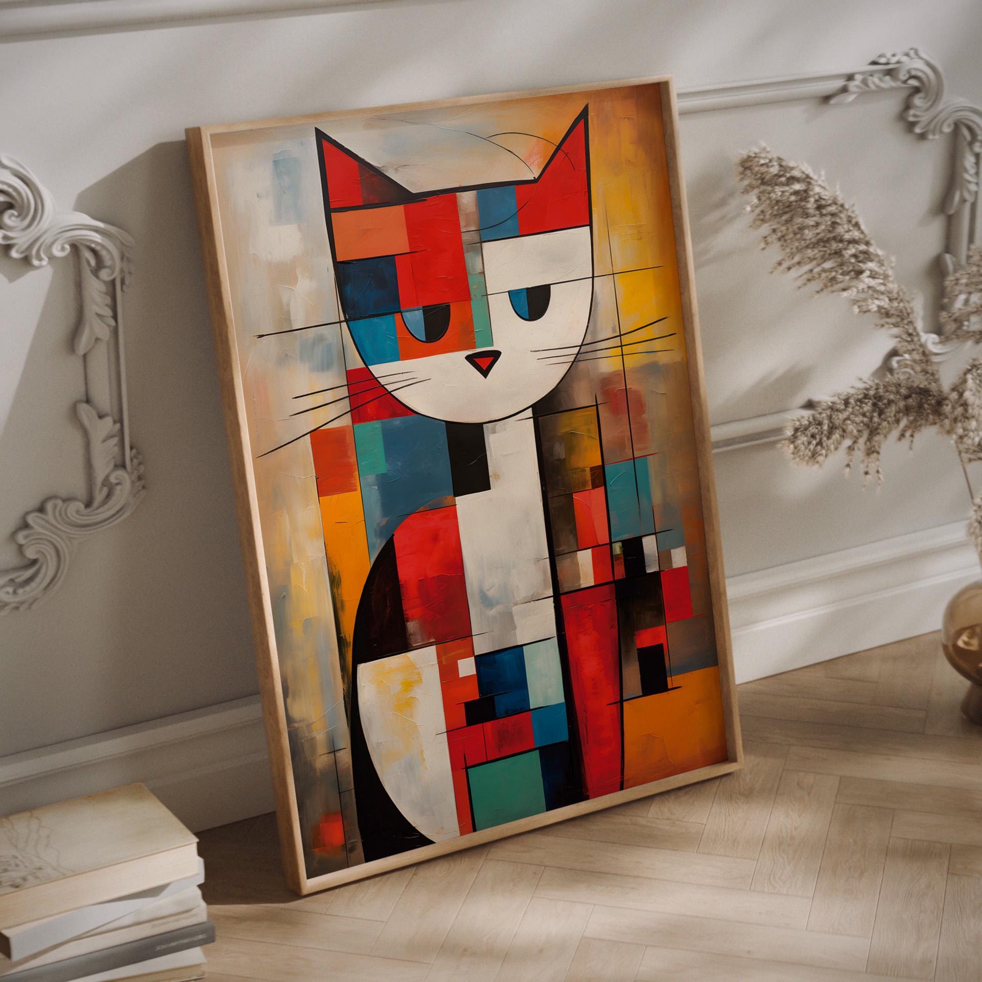 Mondrian Cat Print. Abstract Wall Art Decor - Etsy