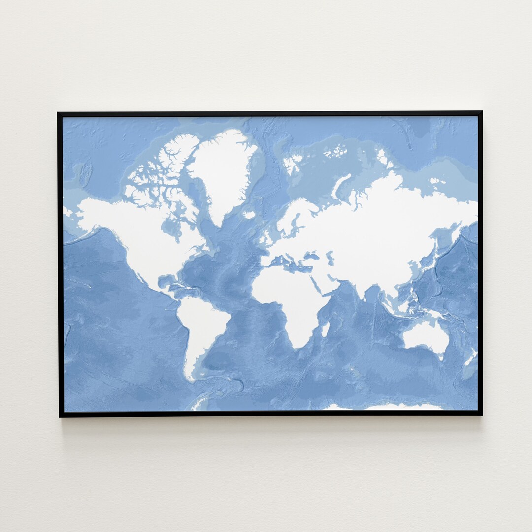 Customisable World Map of Oceans Print World Map Canvas Wall Art ...