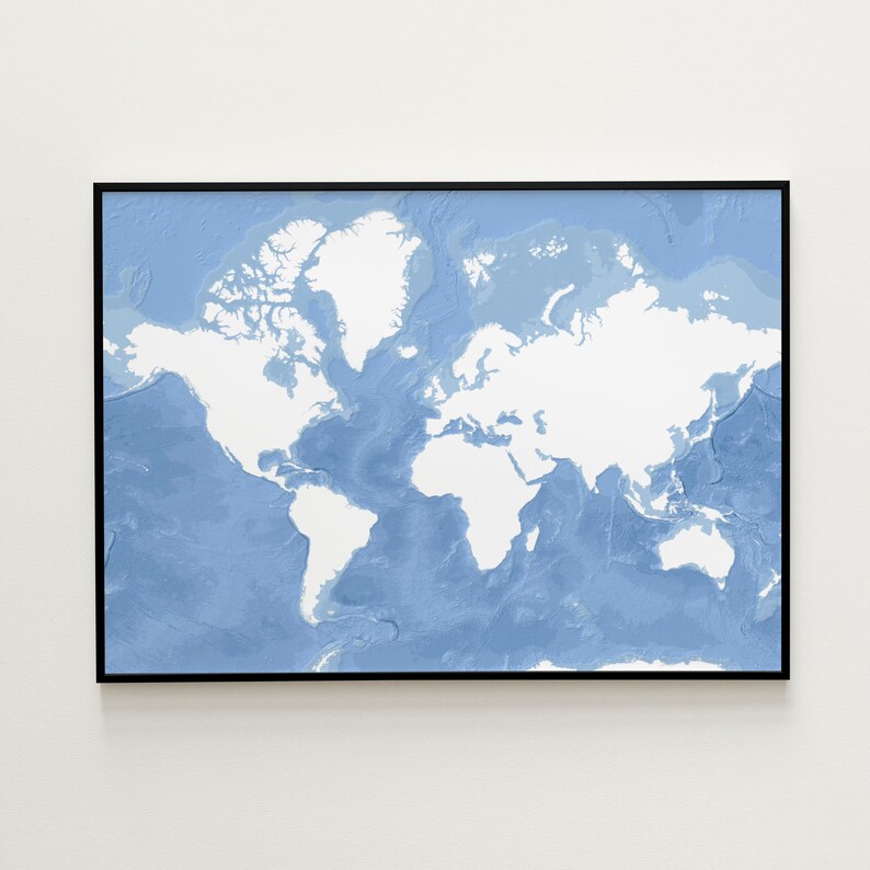 Customisable World Map of Oceans Print World Map Canvas Wall Art ...