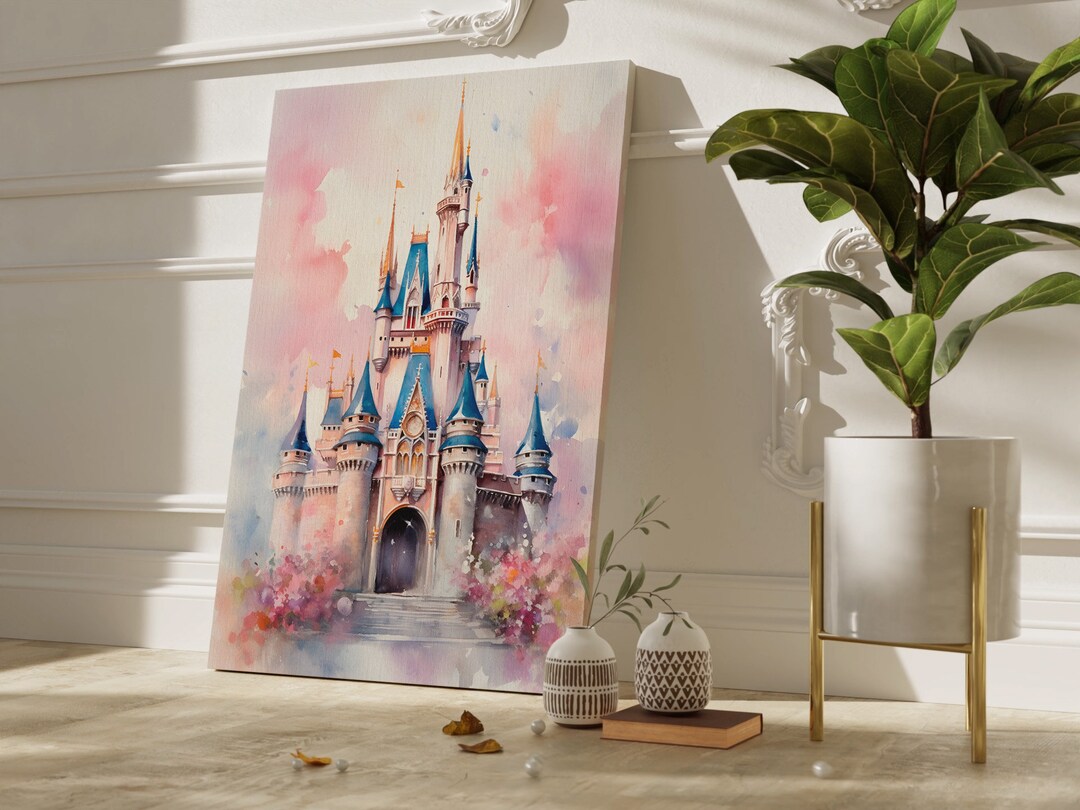 Disney Castle Canvas Wall Art Magic Kingdom Canvas Watercolour Disney ...