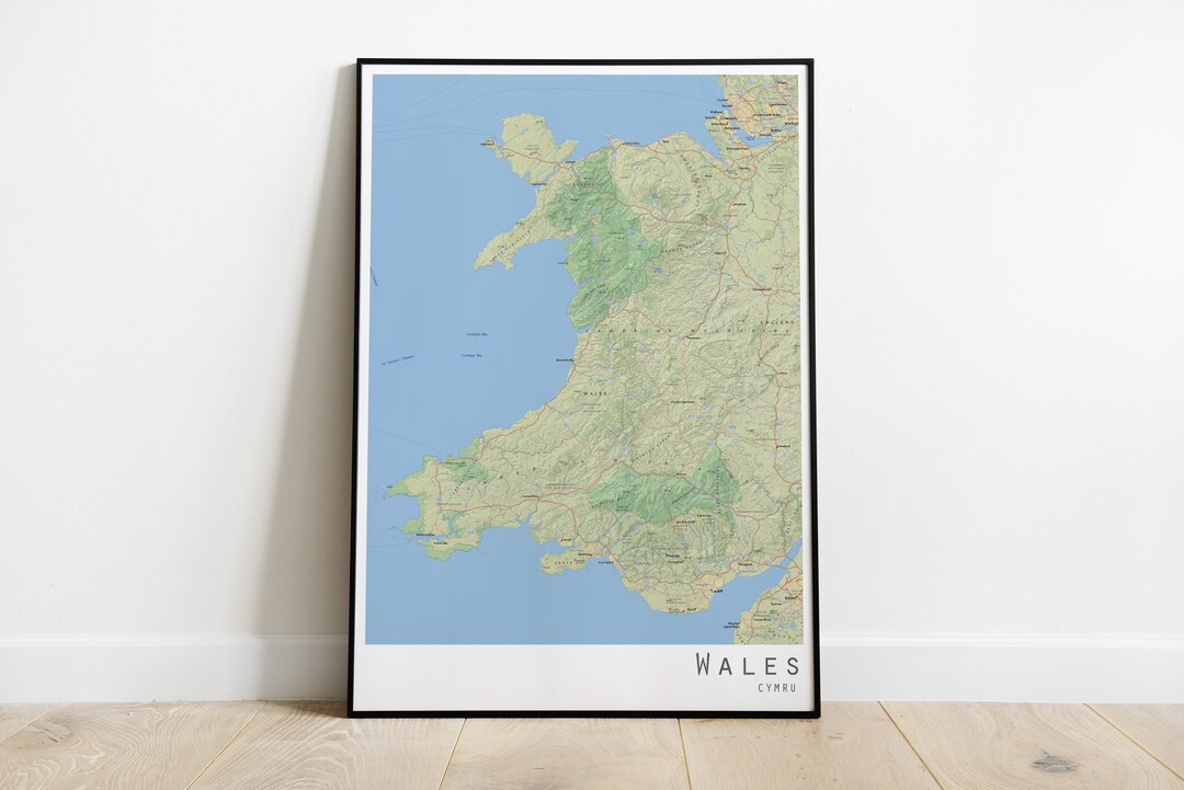 Wales Map Print Cymru Map Print Wales Relief Map Poster Wales Canvas ...