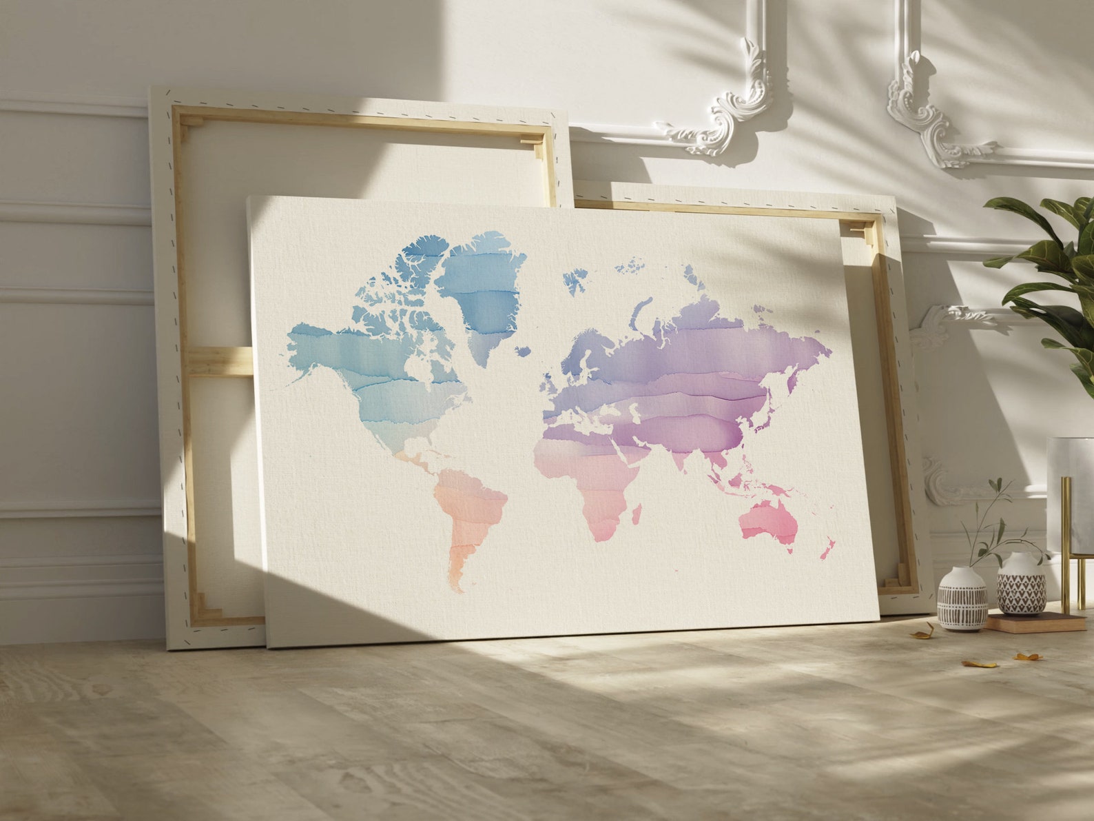 Watercolor World Map in Different Sizes and Canvas World Travel Map ...