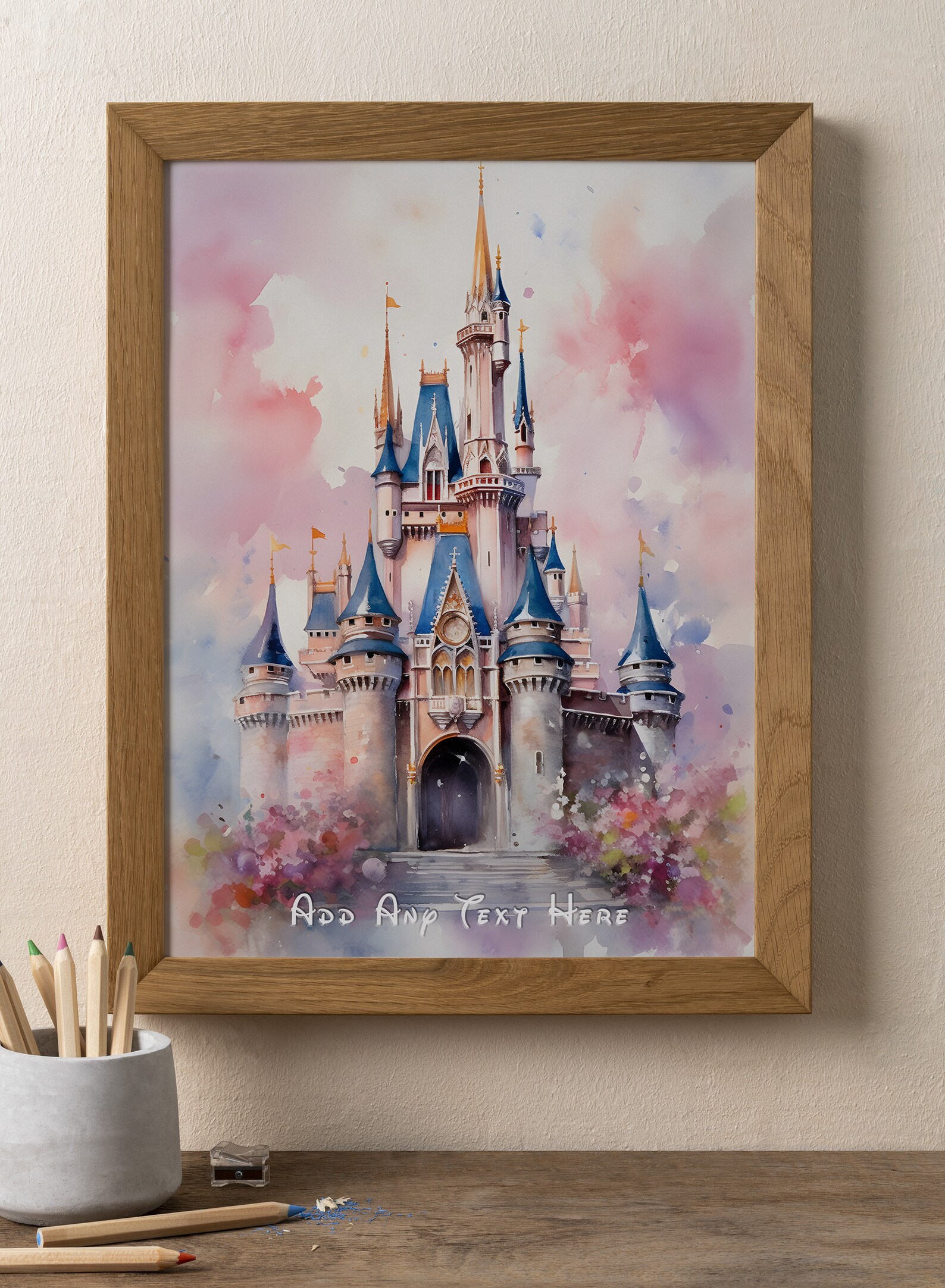 Disney Castle Poster Magic Kingdom Print Personalized Watercolour ...