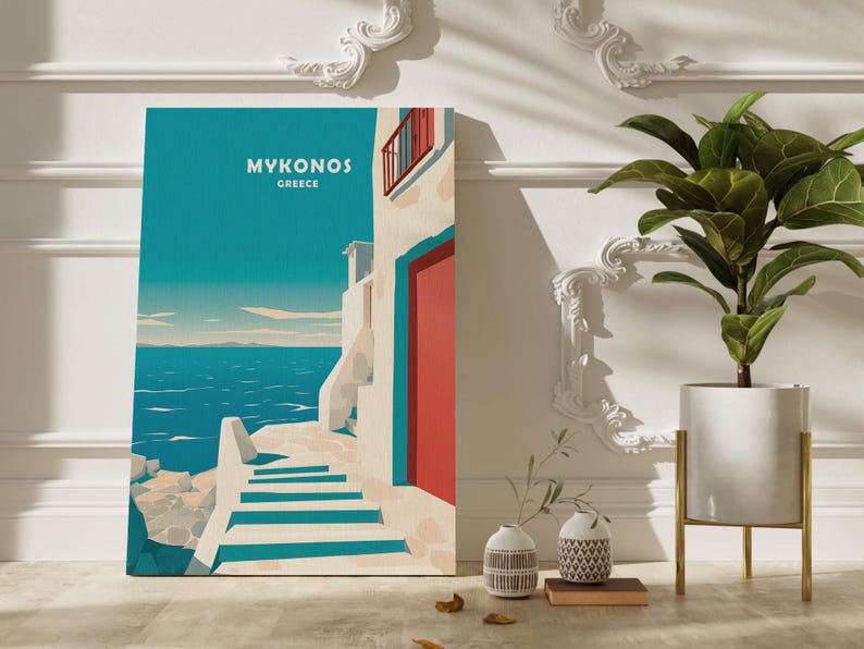 Mykonos Travel Poster | Greek Island Wall Art, Cycladic Architecture ...