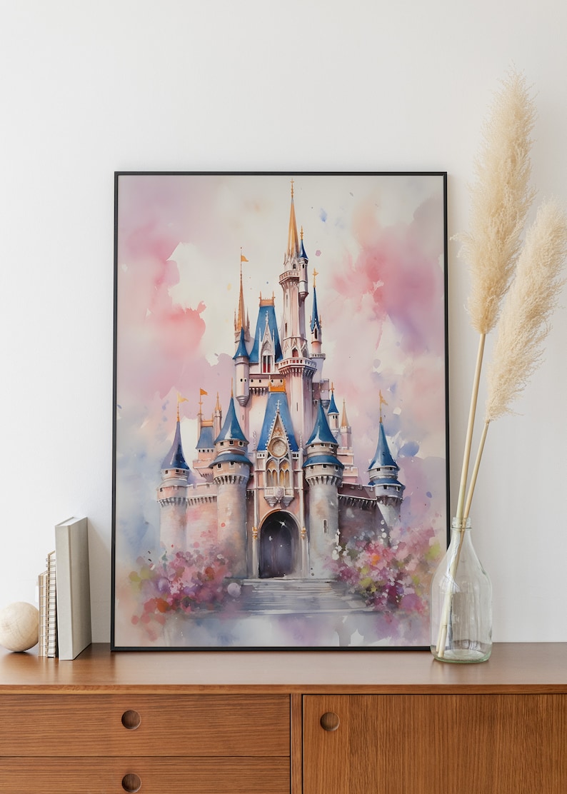 Disney Castle Poster Magic Kingdom Print Personalized Watercolour ...