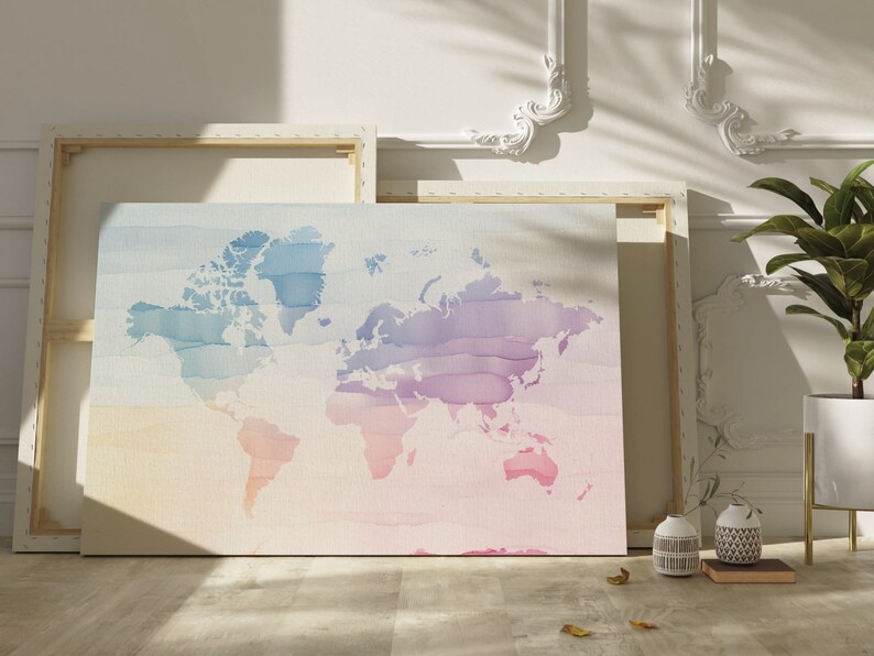 Watercolor World Map in Different Sizes and Canvas World Travel Map ...