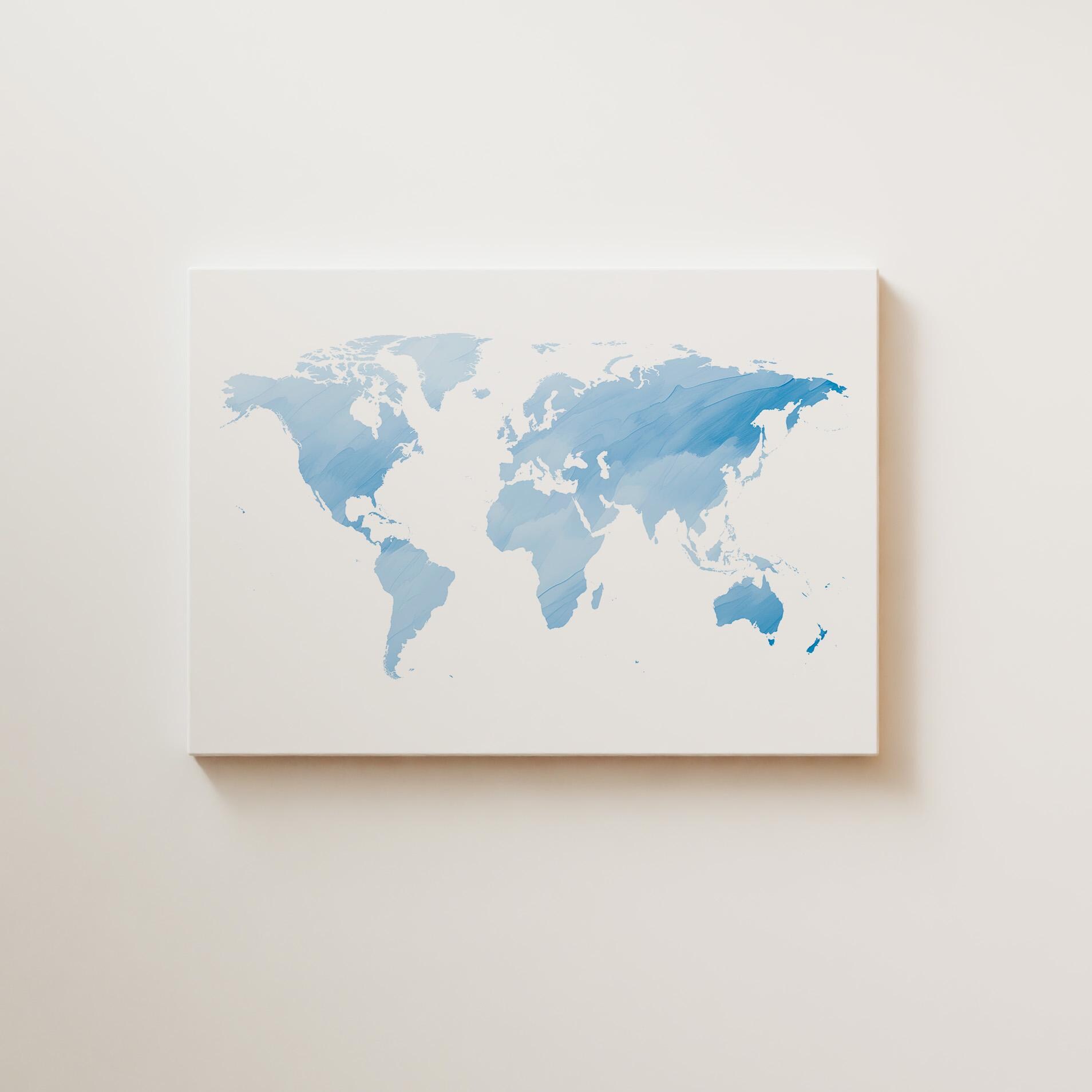 Blue Watercolor World Map Print | Minimalist Wall Art - Etsy