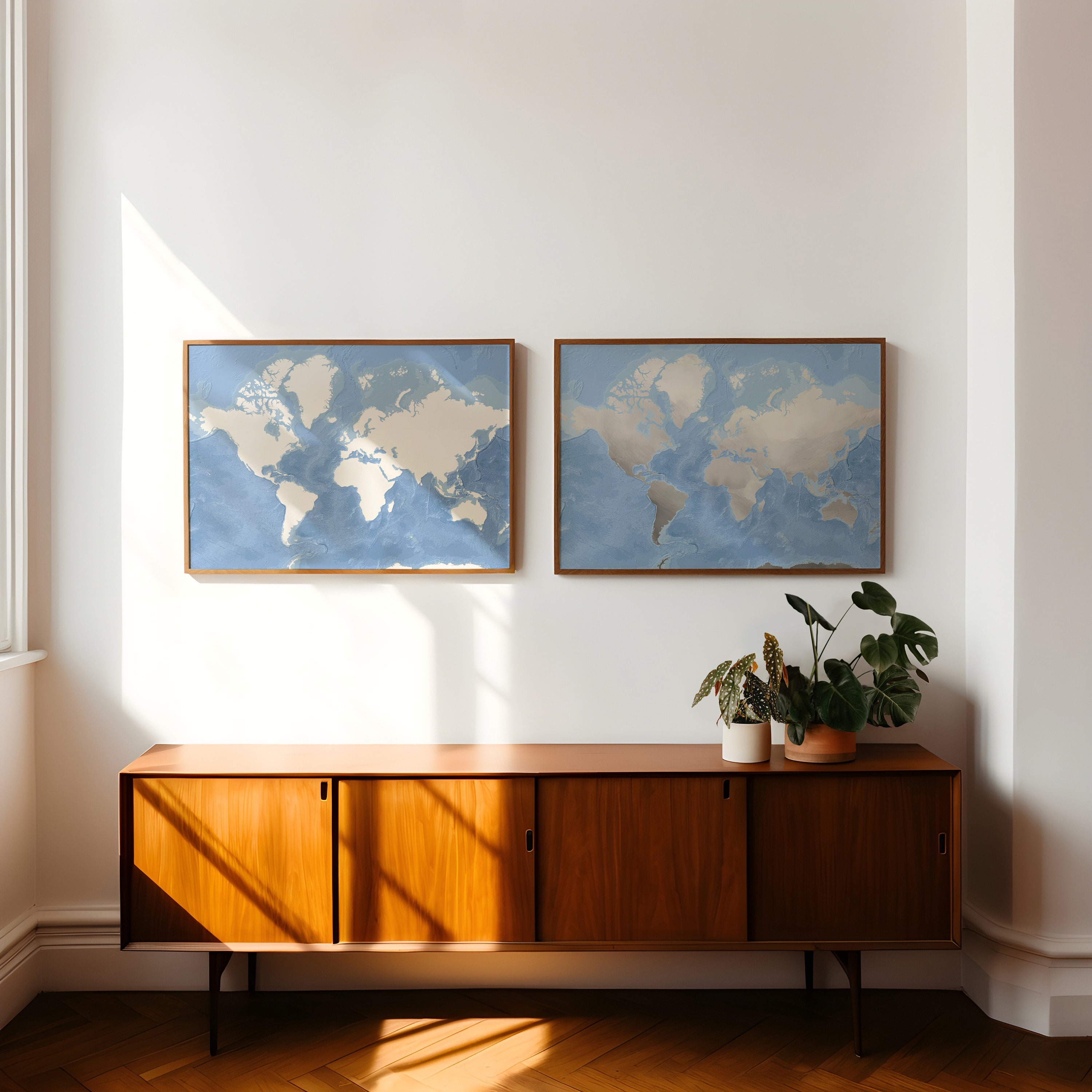 Customisable World Map of Oceans Print World Map Canvas Wall Art ...