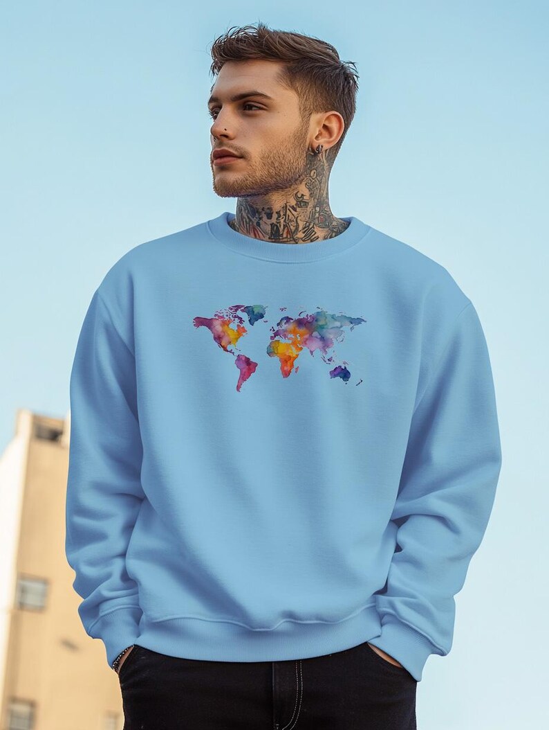 Watercolour World Map Sweatshirt | Unisex Travel Jumper | Gift for ...