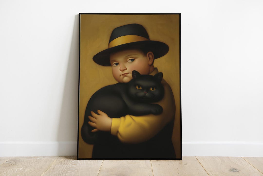 Botero Boy With Black Cat Print | Different Sizes and Frames Options or ...