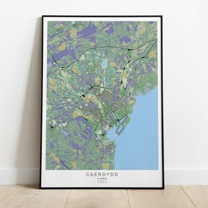 Cardiff Map Print in Different Sizes and Colors Caerdydd Cymru Travel ...