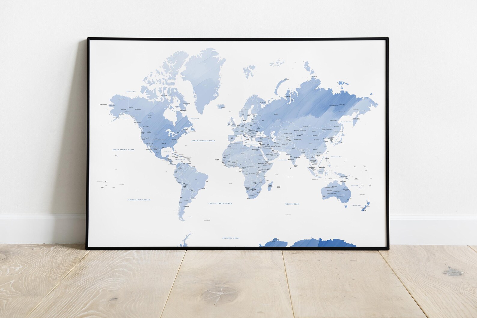 Blue Watercolor World Map Wall Art - Etsy