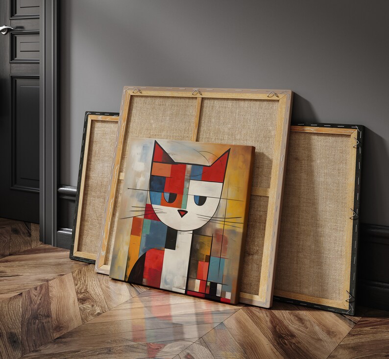 Mondrian Cat Print Different Sizes and Canvas Piet Mondrian Wall Art ...