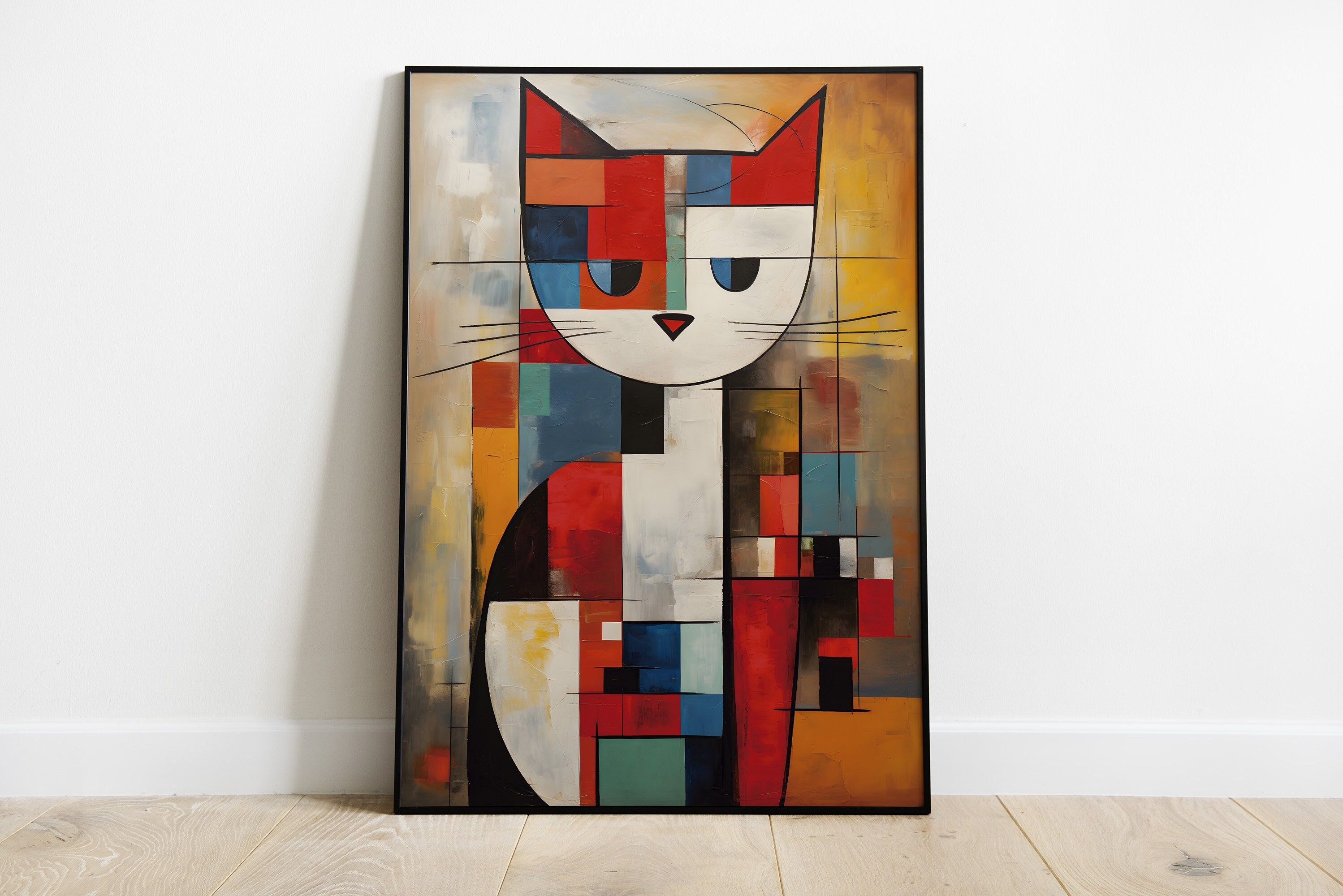 Mondrian Cat Print in Different Sizes and Canvas Piet Mondrian Framed ...