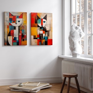 Mondrian Cat Canvas in Different Sizes | Piet Mondrian Wall Art - Etsy