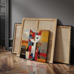 Mondrian Cat Canvas in Different Sizes | Piet Mondrian Wall Art - Etsy