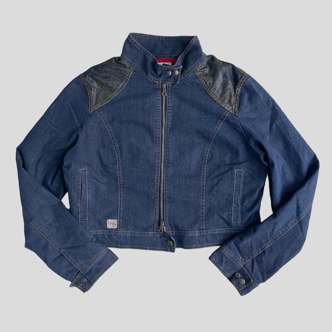 Vintage Denim Jacket 90s Utility Jacket 1990s Coat Y2k Denim Dark Blue ...