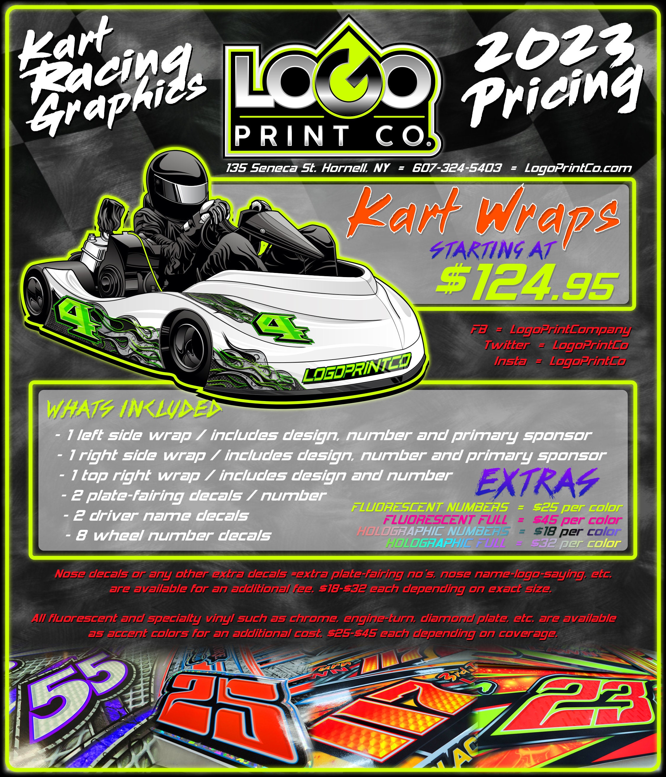 Go Kart Racing Wraps, Graphics, Decals, Stickers, Numbers, Logos, FLARE ...