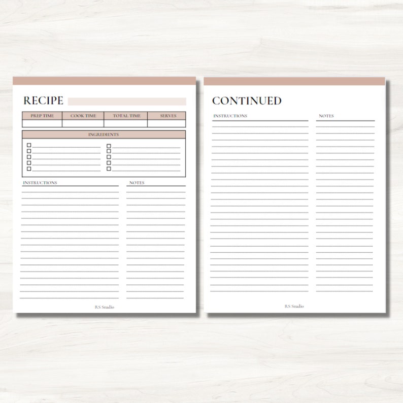 Printable Recipe Template | Recipe Kit | Cookbook Instant Download | - Etsy