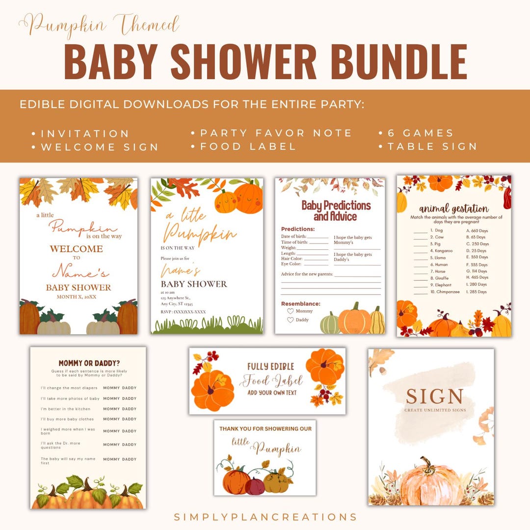 Edible Baby Shower Bundle, Little Pumpkin Baby Shower Pack, Pumpkin ...