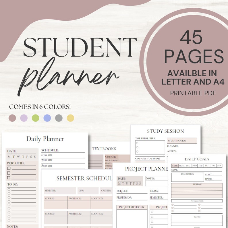 Printable Student Planner Downloadable Template Planner Study Organizer ...