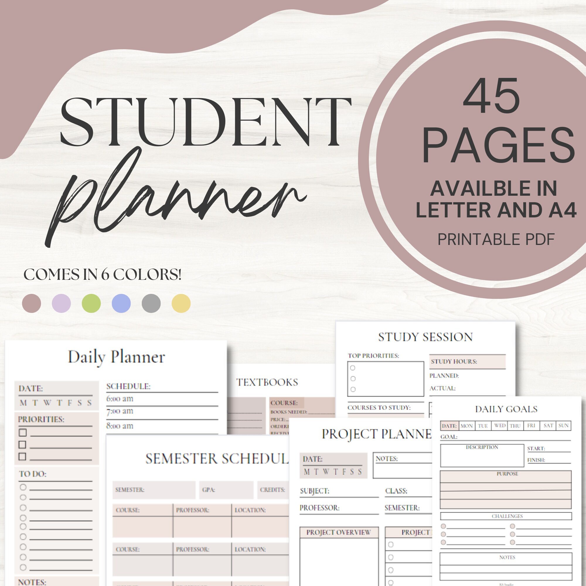 Printable Student Planner Downloadable Template Planner Study Organizer ...
