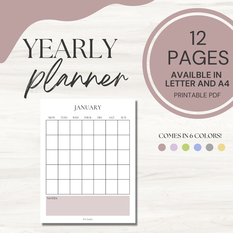 Printable Yearly Planner | Yearly Calendar | Personalized Template ...