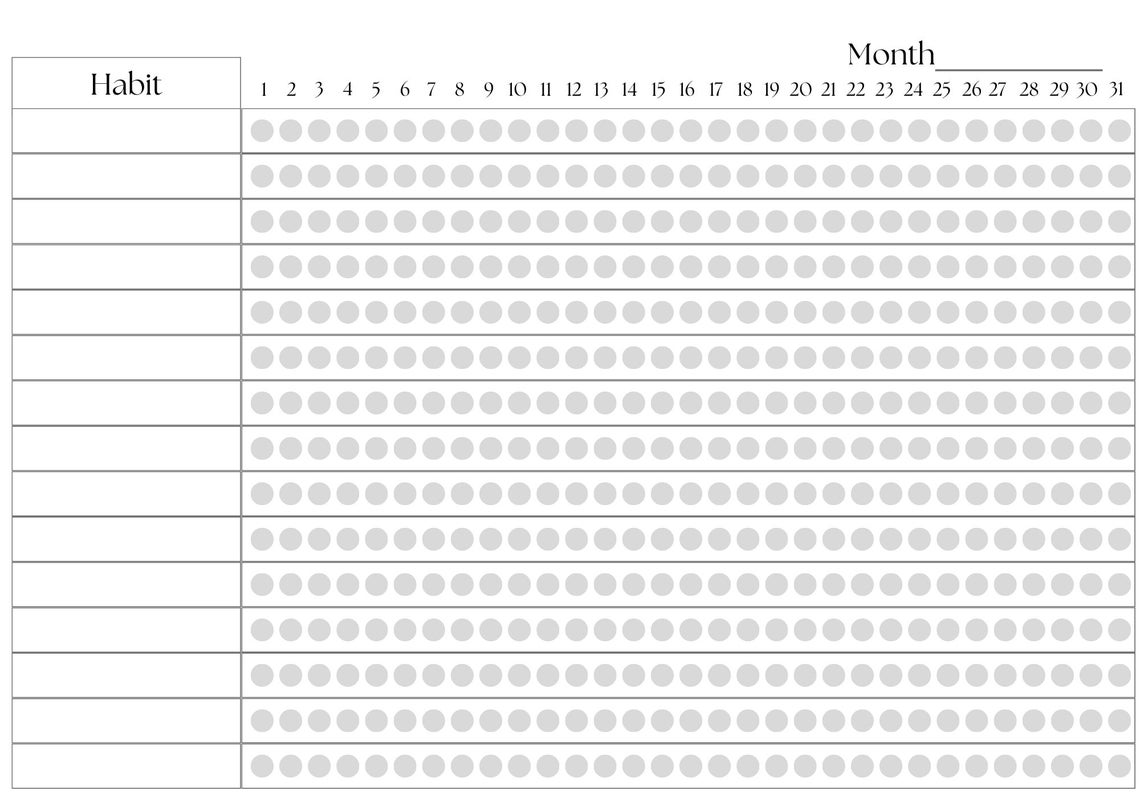 Monthly Habit Tracker Landscape Printable, 31 Day Minimalist Habit ...
