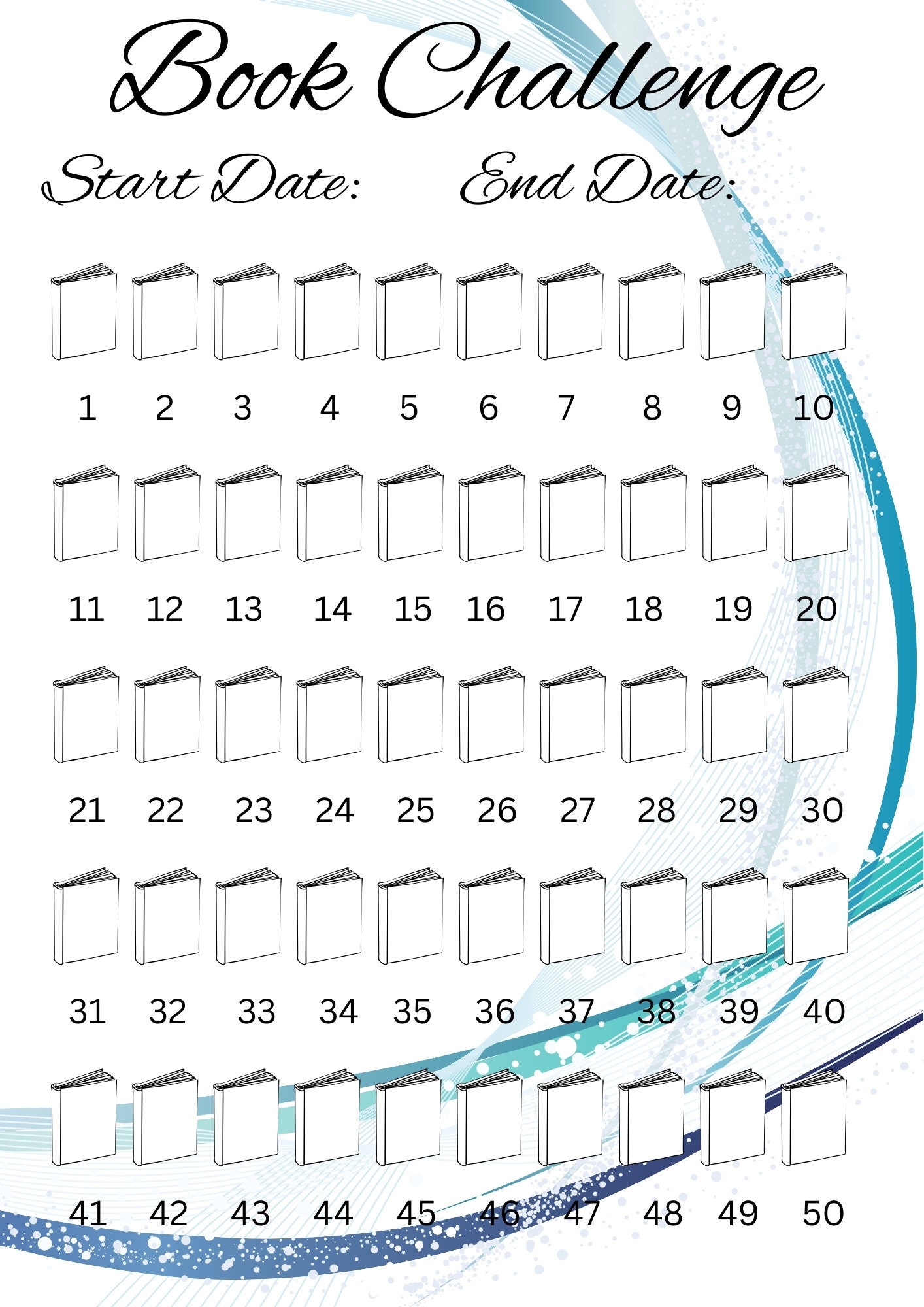 Printable Reading Tracker and Book Challenge, Reading Challenge Blue ...