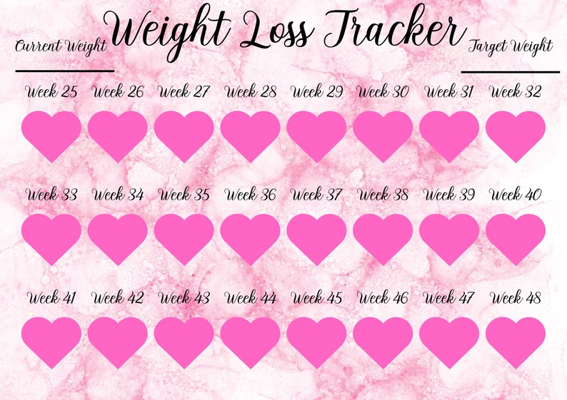 Printable Weight Loss Tracker Pink, A4 Weight Loss Chart Printable ...