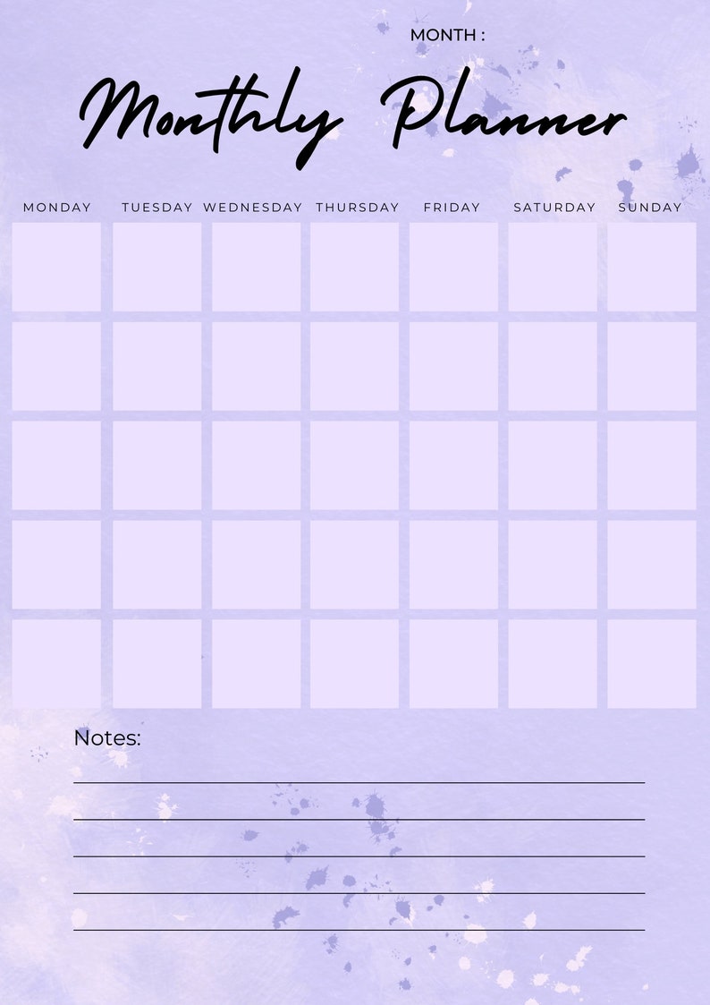 Printable Digital Undated A4 Planner Set, Daily Weekly Monthly Purple ...