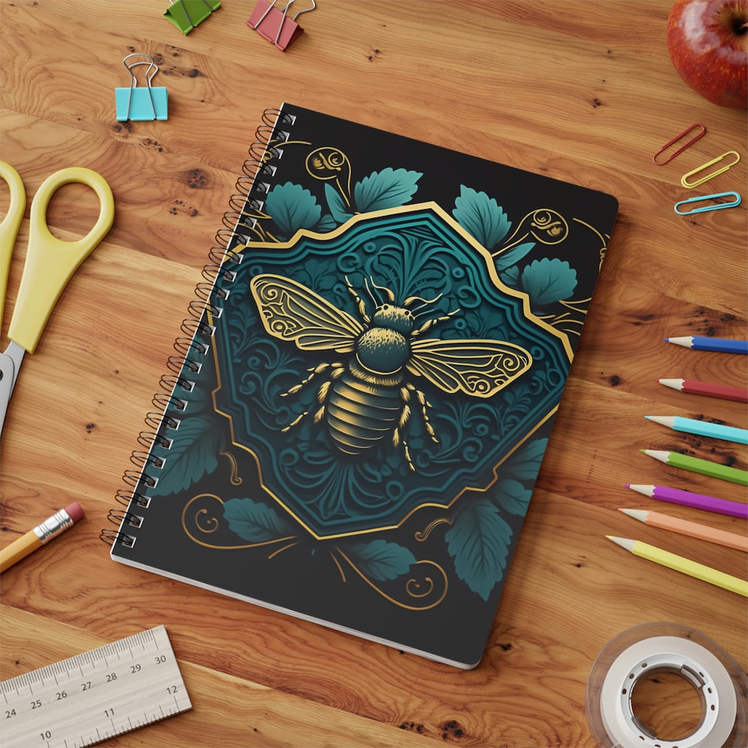 Metallic Art Nouveau Bee A5 Notebook Gift for Bee Lover, Spiral Bound Metallic Notebook ...