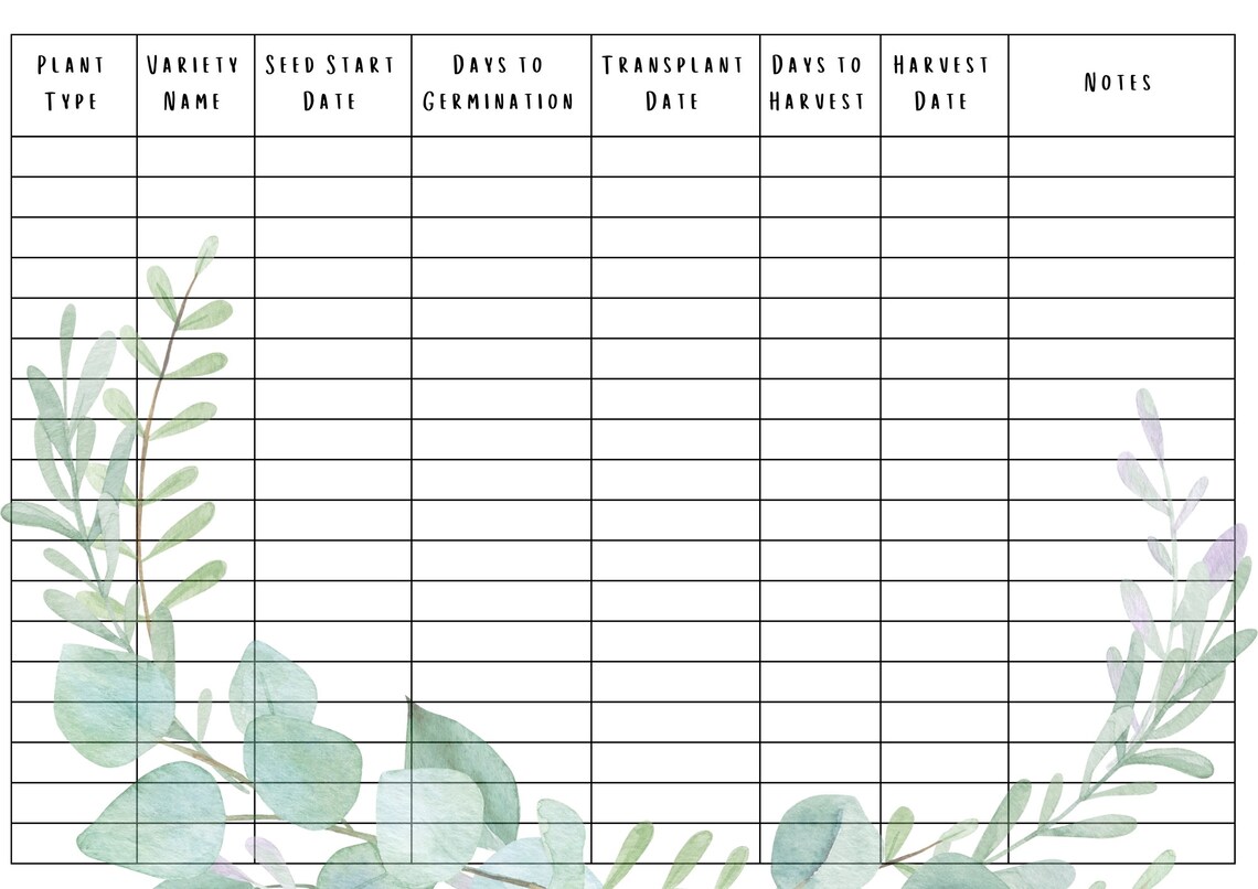 Digital Seed Tracker, Printable Seed Sowing Sheet, Printable Seed ...