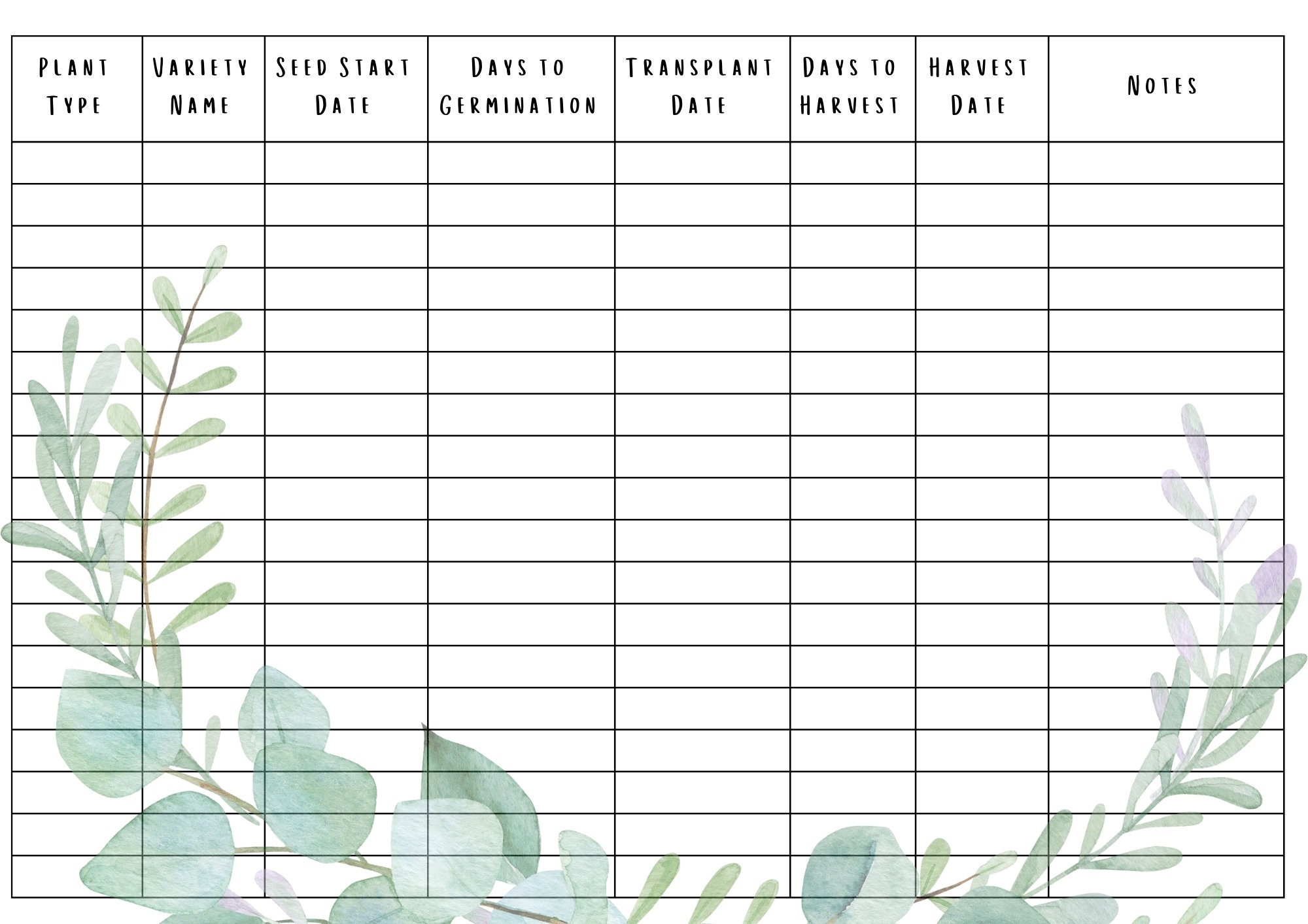 Digital Seed Tracker, Printable Seed Sowing Sheet, Printable Seed ...