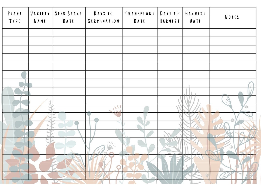 Digital Seed Tracker, Printable Seed Sowing Sheet, Printable Seed ...