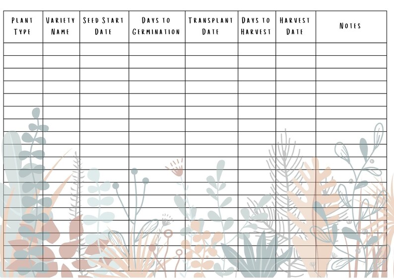 Digital Seed Tracker, Printable Seed Sowing Sheet, Printable Seed ...