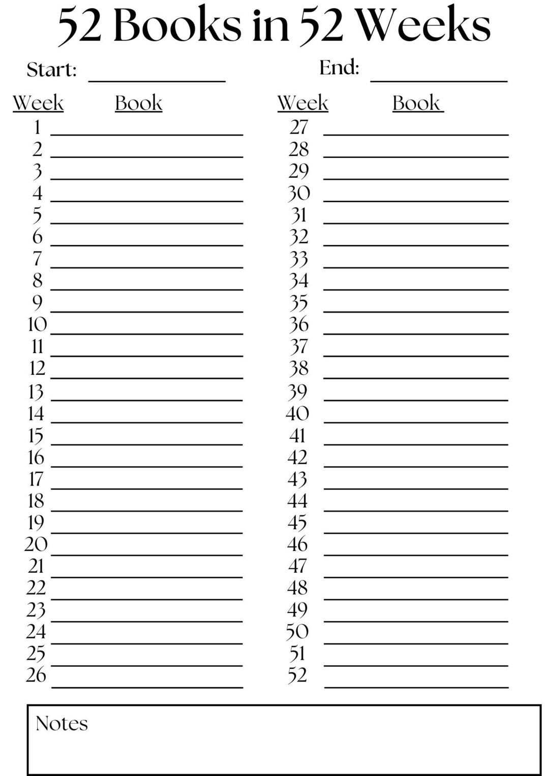 Minimalist Printable Reading Challenge, 52 Books in 52 Weeks Challenge ...