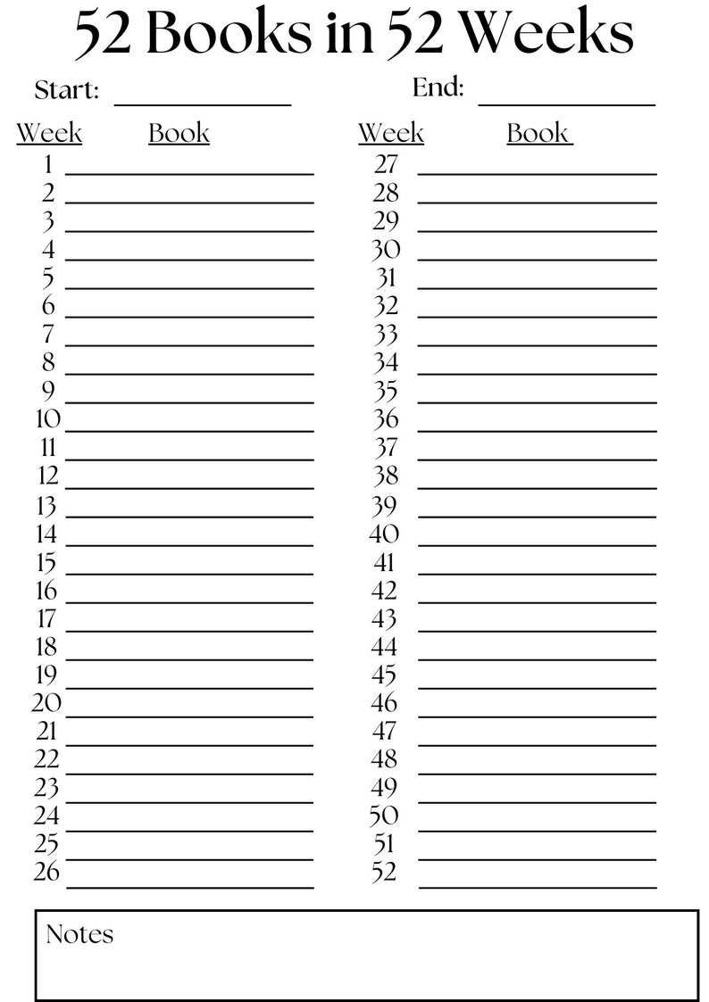 Minimalist Printable Reading Challenge, 52 Books in 52 Weeks Challenge ...